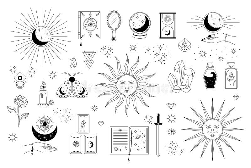 Vector Set of Esoterical and Solar Elements and Symbols. Line Art ...