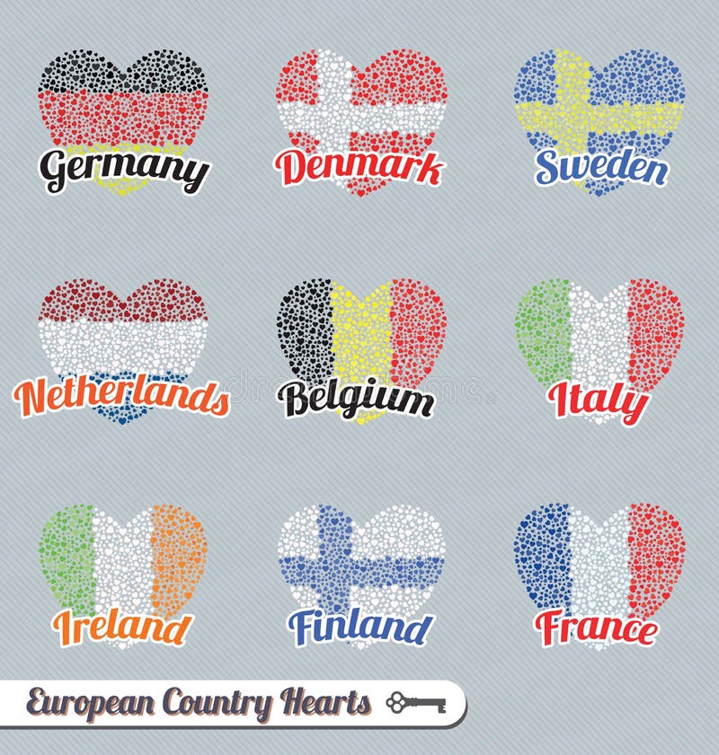 Vector Set: European Flag Heart Labels and Icons Stock Vector ...