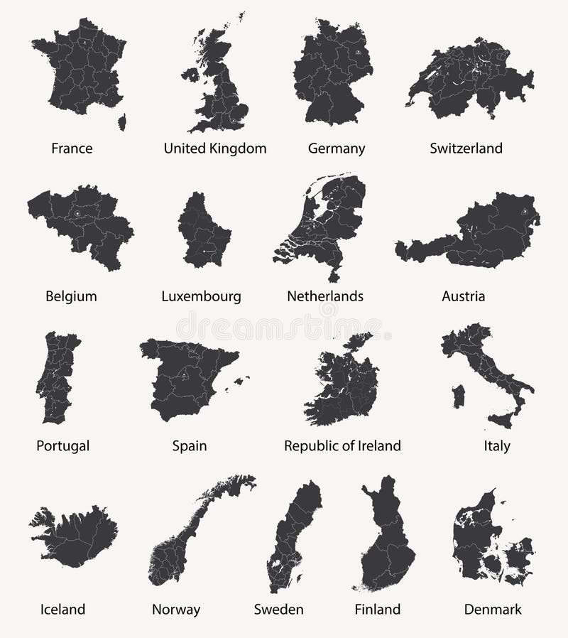 Vector Set of European Maps with Region Borders Editorial Photography ...
