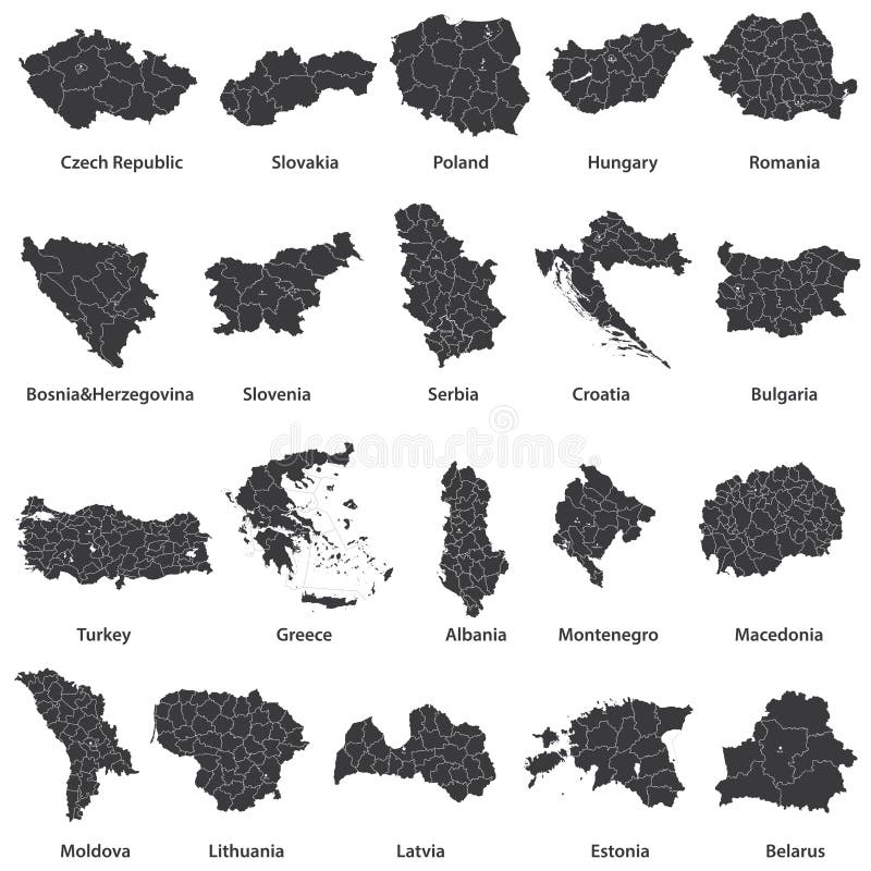 Vector Set of European Maps with Region Borders Stock Vector ...