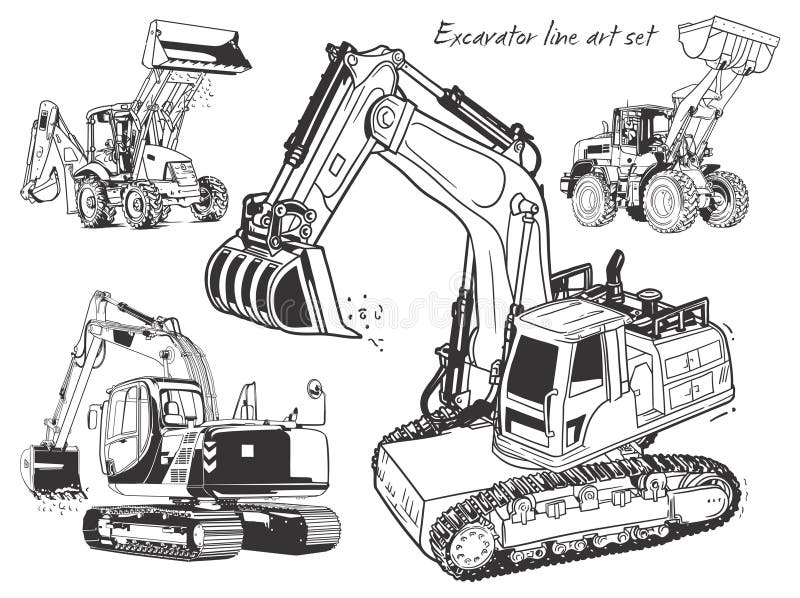 Vector Set of Excavators. Vector Illustration of a Set of Construction ...