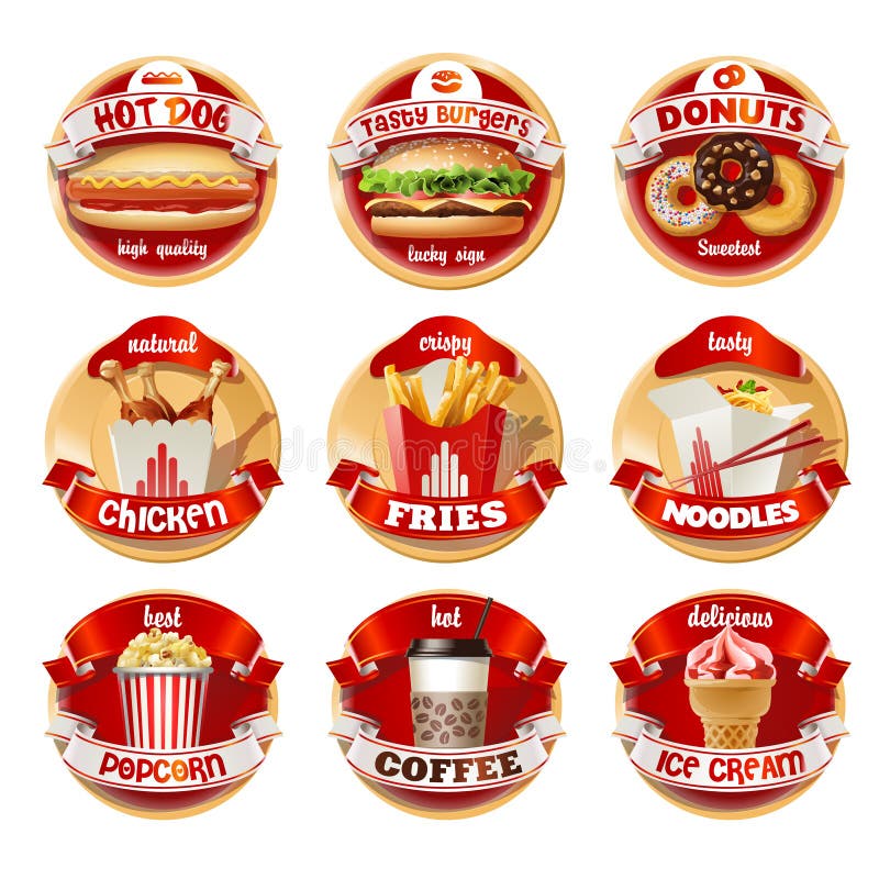 Realistic Fast Food Stickers Stock Illustrations – 23 Realistic Fast ...