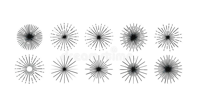 Radial Starburst Vector Set with Black Lines and Dot Patterns for ...