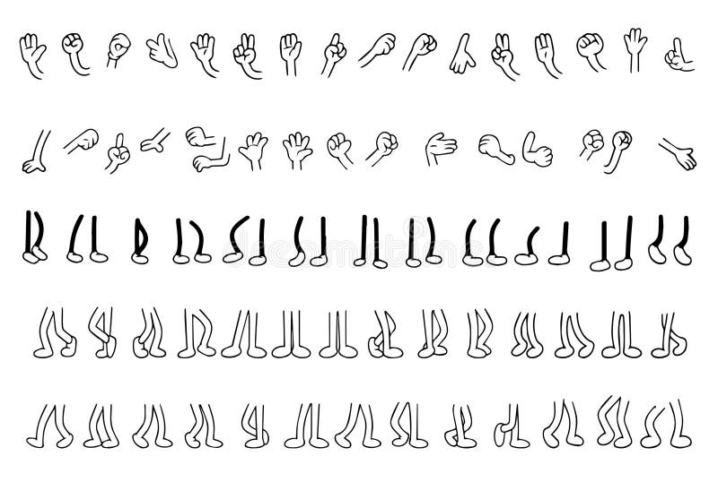 Vector Set of Feet in Shoes and Hand Gestures in Doodle Style. Legs and ...
