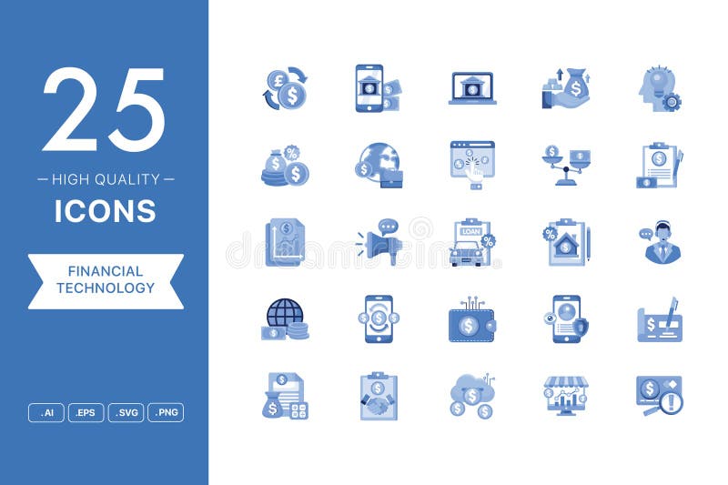 Vector Set of Financial Technology Icons Stock Vector - Illustration of ...