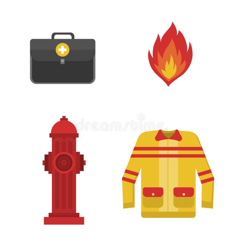 Vector Set Firefighter Fire Safety Icons Stock Vector - Illustration of ...