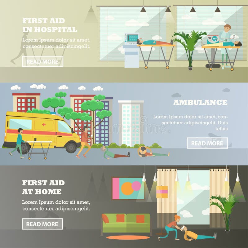 Vector Set of First Aid Horizontal Banners in Flat Style Stock Vector ...