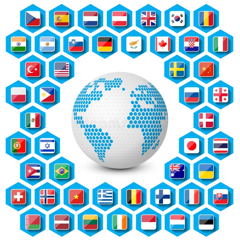Vector Set of Flag Icons with Globe Stock Vector - Illustration of ...
