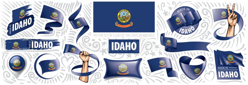 Vector Set of Flags of the American State of Idaho in Different Designs ...