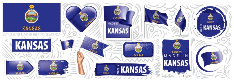 Vector Set of Flags of the American State of Kansas in Different ...