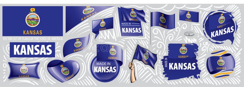 Vector Set of Flags of the American State of Kansas in Different ...