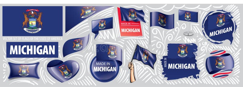 Vector Set of Flags of the American State of Michigan in Different ...