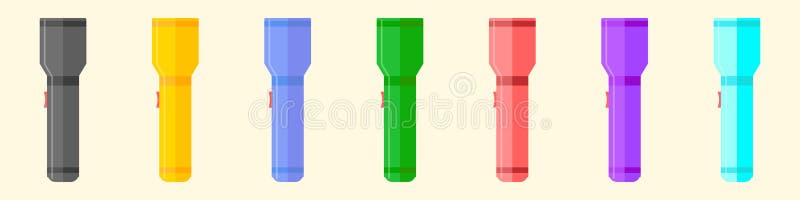 Vector Set of Flashlights Icons. Set of Colored Icons of Flashlights in a Flat Style. Set of ...