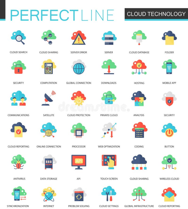 Vector Set of Flat Cloud Data Technology Icons. Stock Vector ...