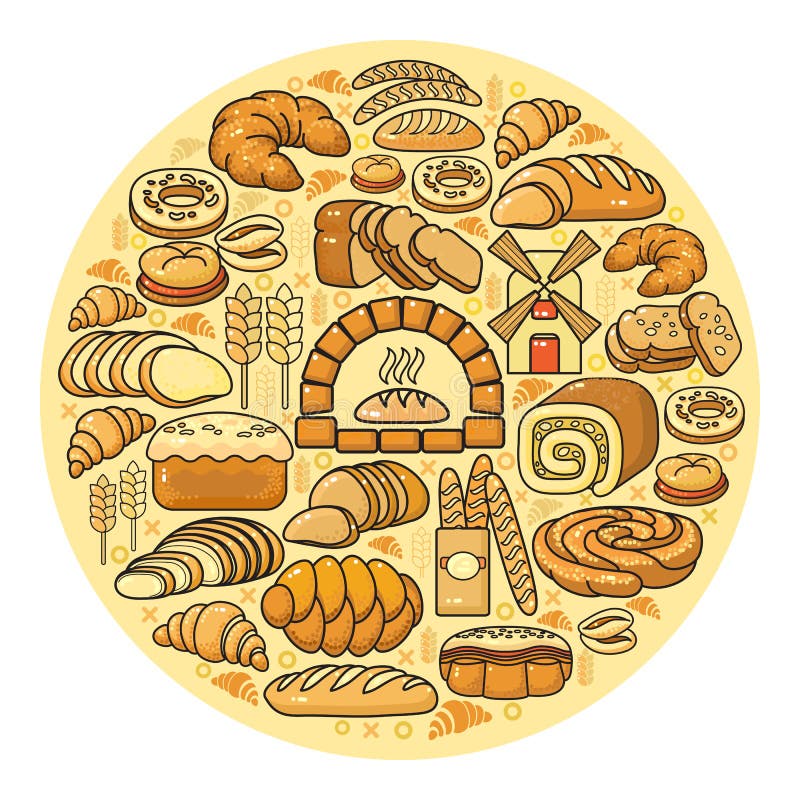 Colorful Set of Bakery Goods Illustration. Stock Vector - Illustration ...