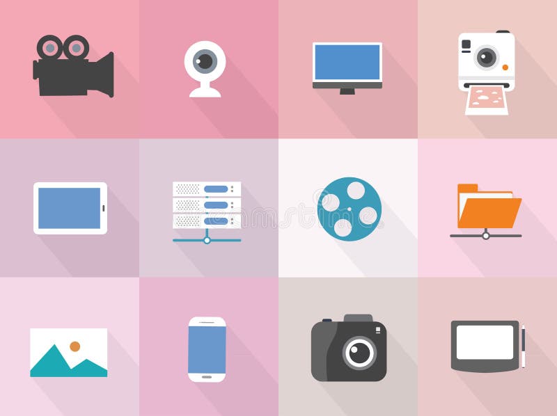 Vector Set Flat Digital Device Icons with Long Shadow Stock Vector ...