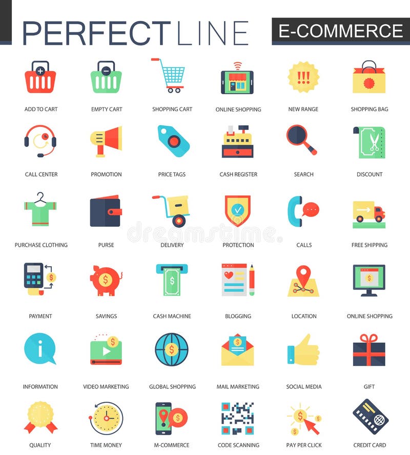 Vector Set of Flat E-commerce Icons. Internet Electronic Commerce ...
