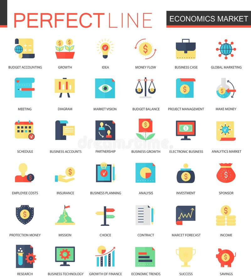 Vector Set of Flat Economics Market Icons. Stock Vector - Illustration ...