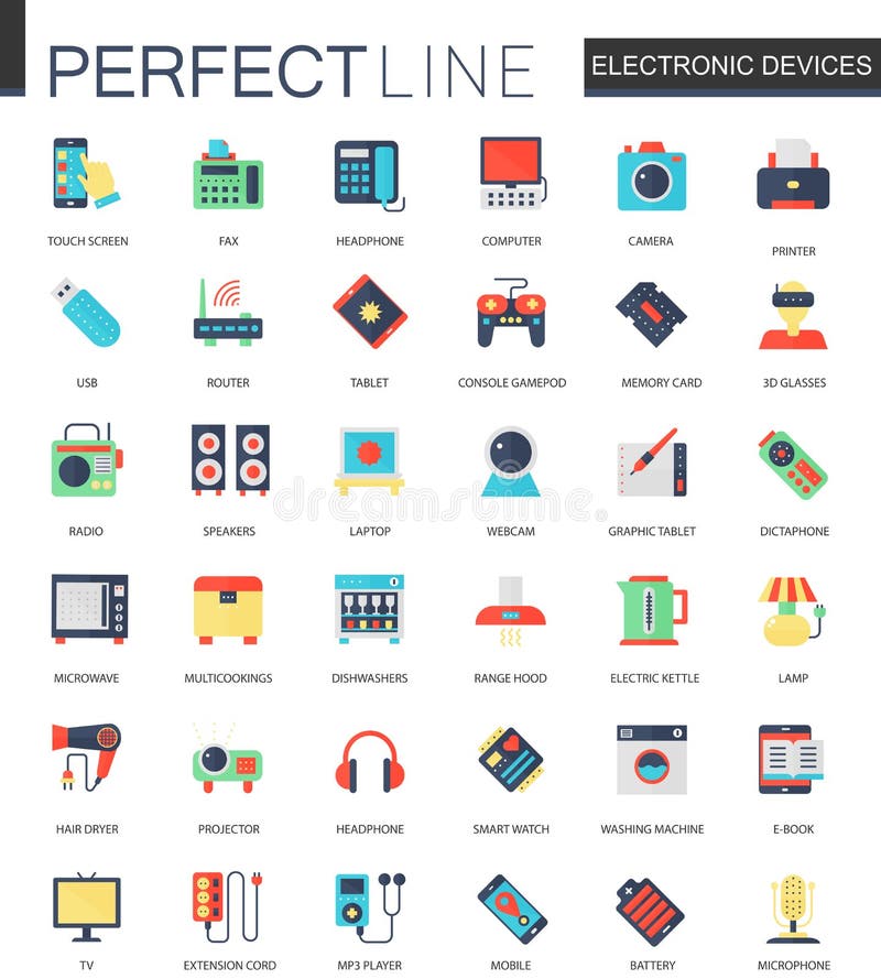 Vector Set of Flat Electronic Devices Icons. Stock Vector ...
