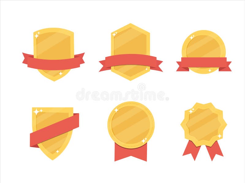 Vector Set Flat Gold Badge, Ribbons and Labels. Stock Vector ...
