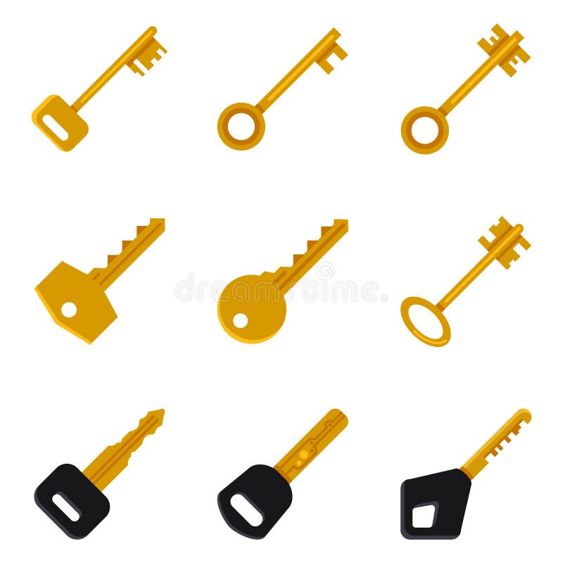 Vector Set of Flat Golden Key Icons Stock Vector - Illustration of open ...