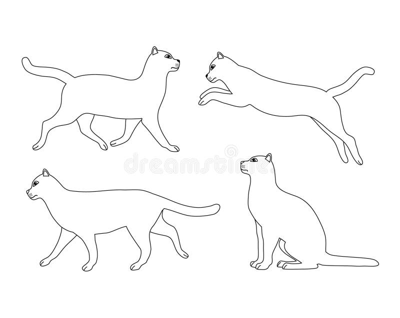 Vector Set of Flat Hand Drawn Outline Cats Stock Vector - Illustration ...