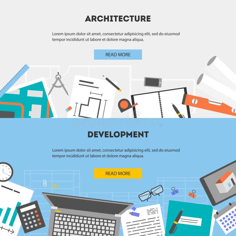 Vector Set Flat Horizontal Banners Architecture and Development Stock ...