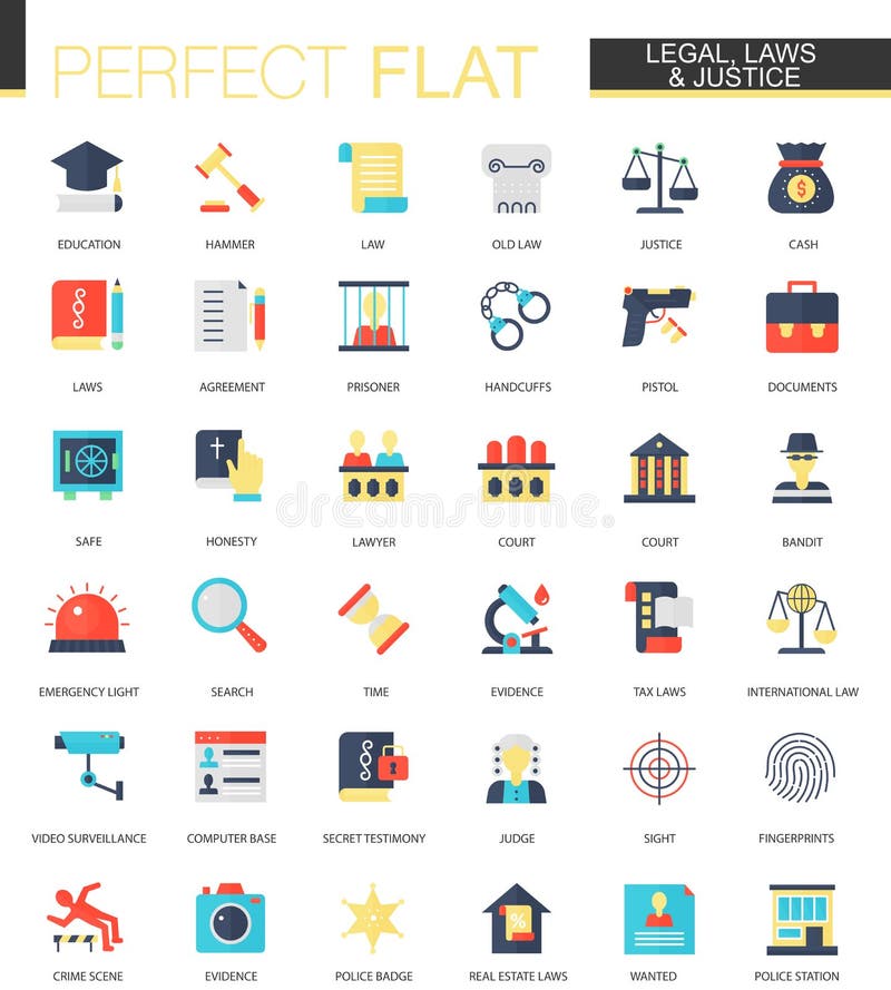 Vector Set of Flat Law Legal and Justice Icons Stock Vector ...