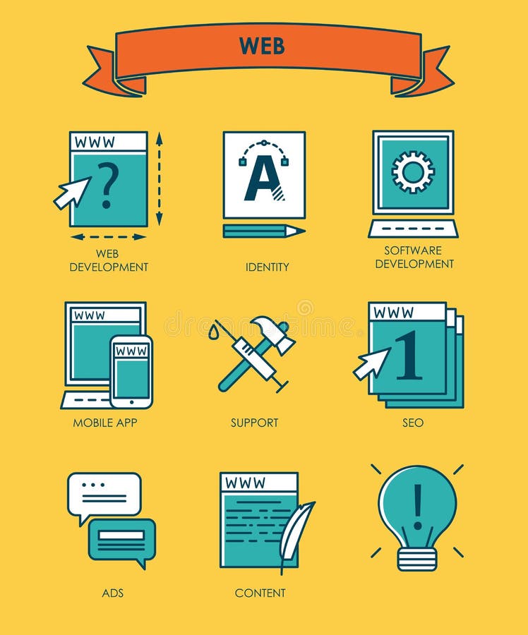 Vector Set of Flat Line Creative Process, Design Process, Web Pr Stock ...