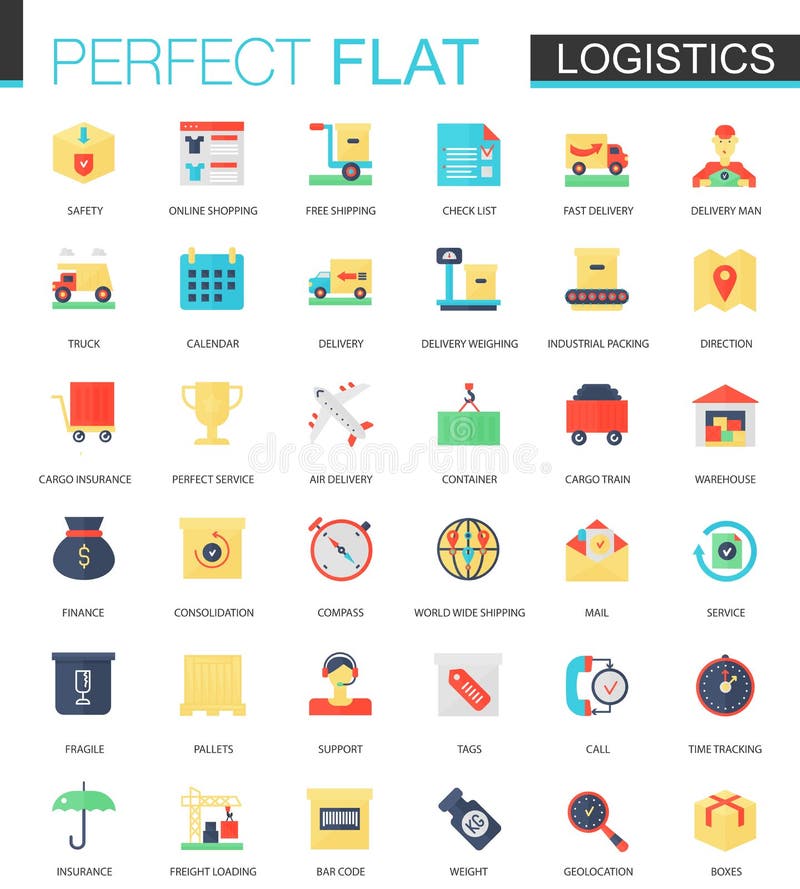 Vector Set of Flat Logistics Transportation Icons. Stock Vector ...
