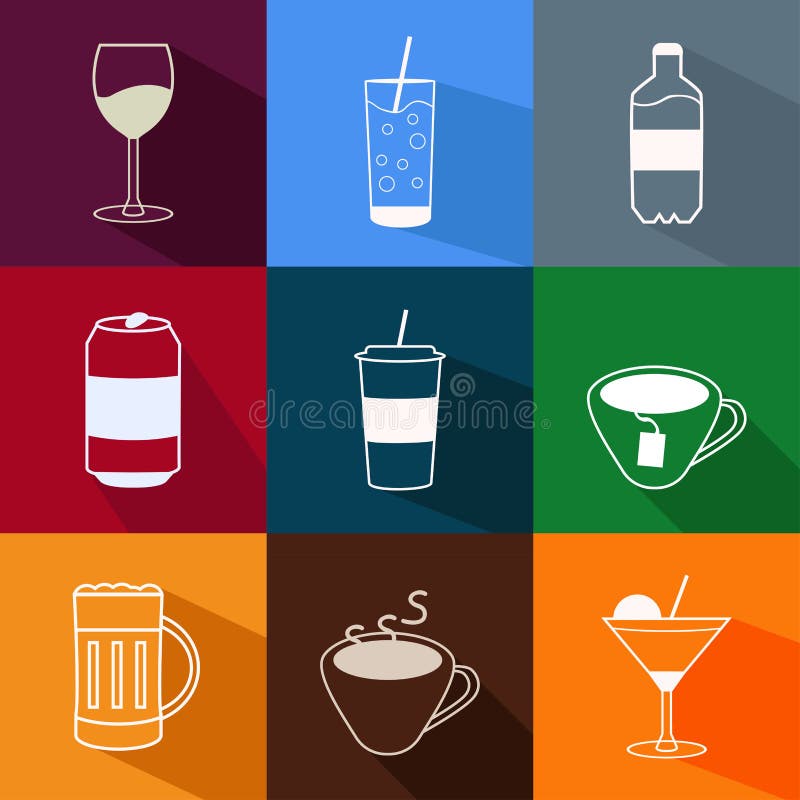 Vector Set of Flat Modern Drinks and Beverages Icons Stock Vector ...