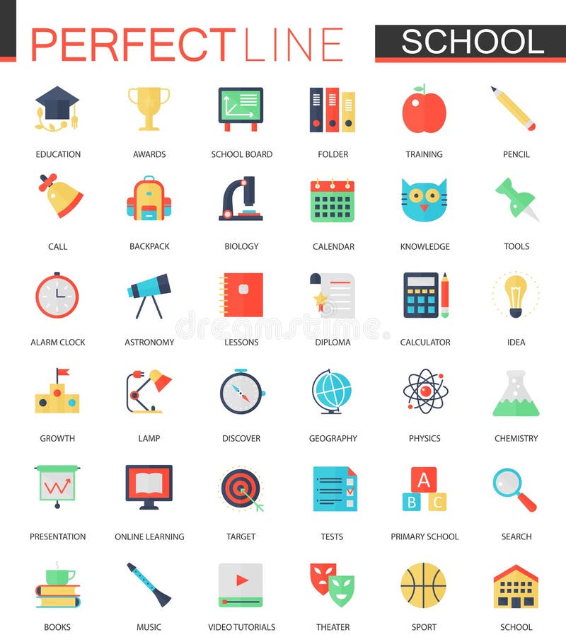 Vector Set of Flat School Education Icons. Stock Vector - Illustration ...