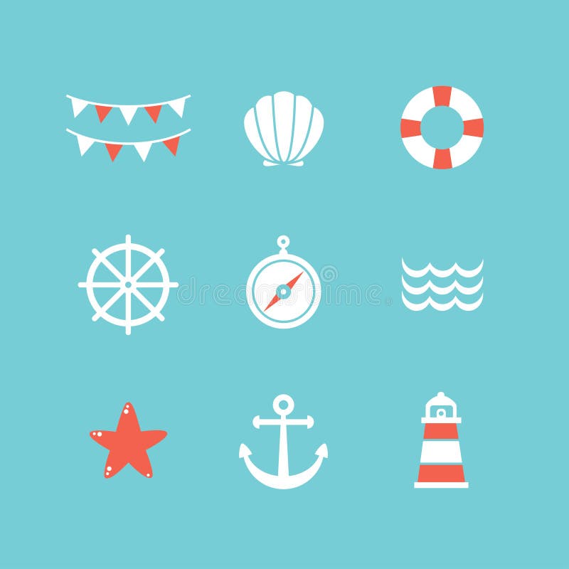 Vector Set of 9 Flat Sea Elements. Stock Vector - Illustration of wheel ...