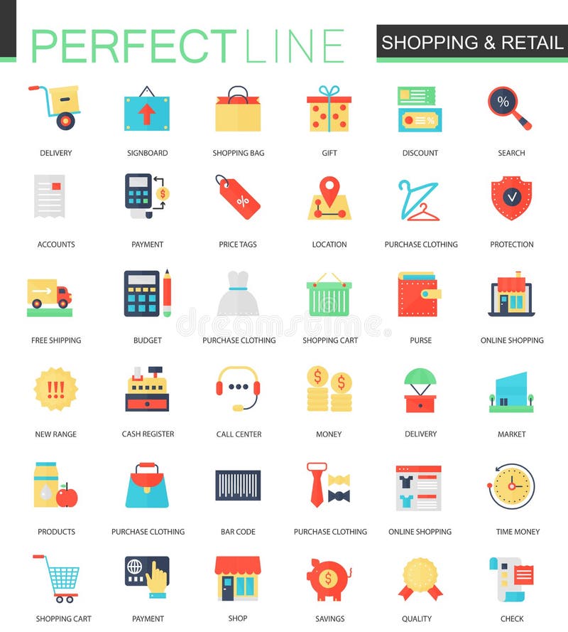 Vector Set of Flat Shopping and Retail Icons. Stock Vector ...