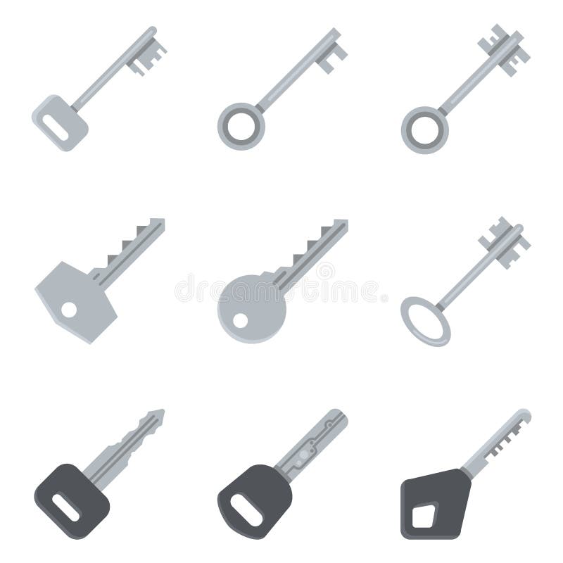 Vector Set of Flat Silver Key Icons Stock Vector - Illustration of ...