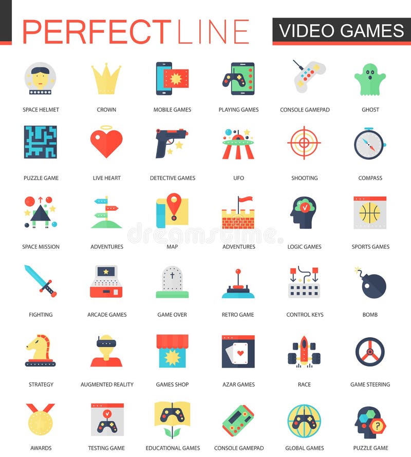 Vector Set of Flat Video Games Icons Stock Vector - Illustration of ...