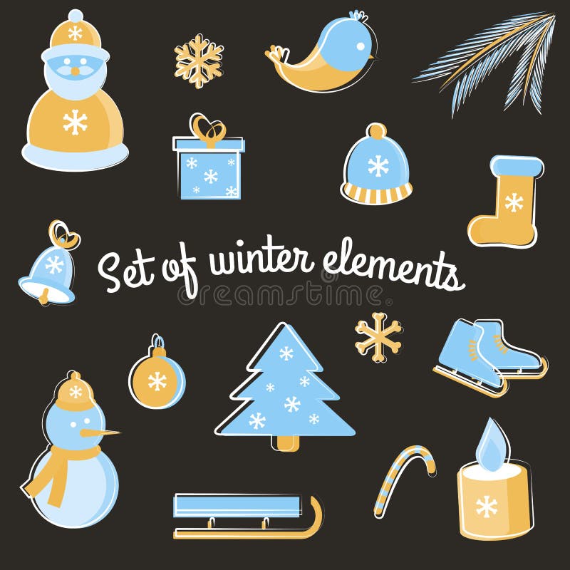 Vector Set of Flat Winter Elements. Holidays New Year and Christmas ...