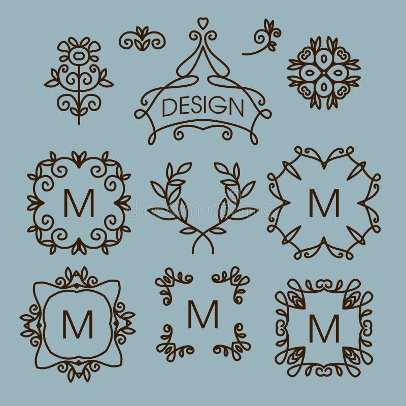 Vector Set of Floral Line Design Elements for Stock Vector ...