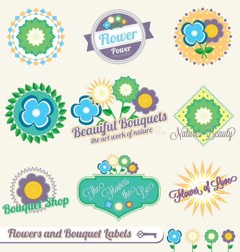 Vector Set: Flower and Bouquet Labels Stock Illustration - Illustration ...