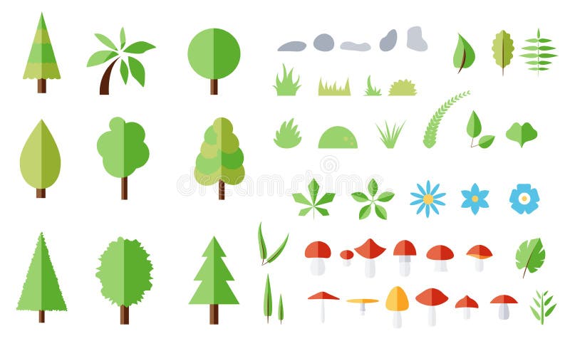 Vector Set of Forest Elements Stock Vector - Illustration of green, flower: 81675431
