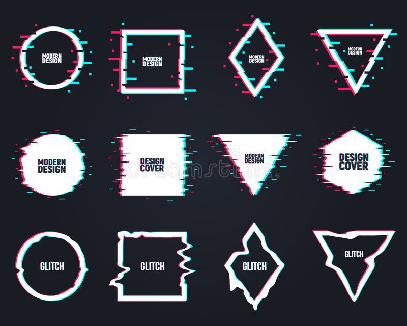 Vector Set of Square Frames in Distorted Glitch Style. Template of ...