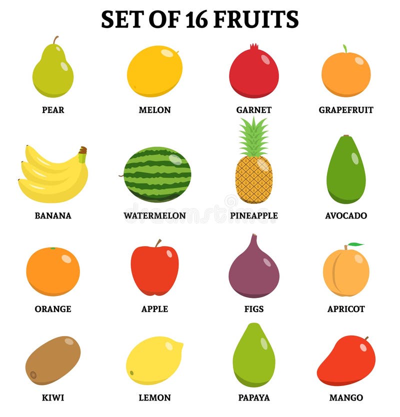 Vector Set of Fruits with Signatures Stock Vector - Illustration of ...