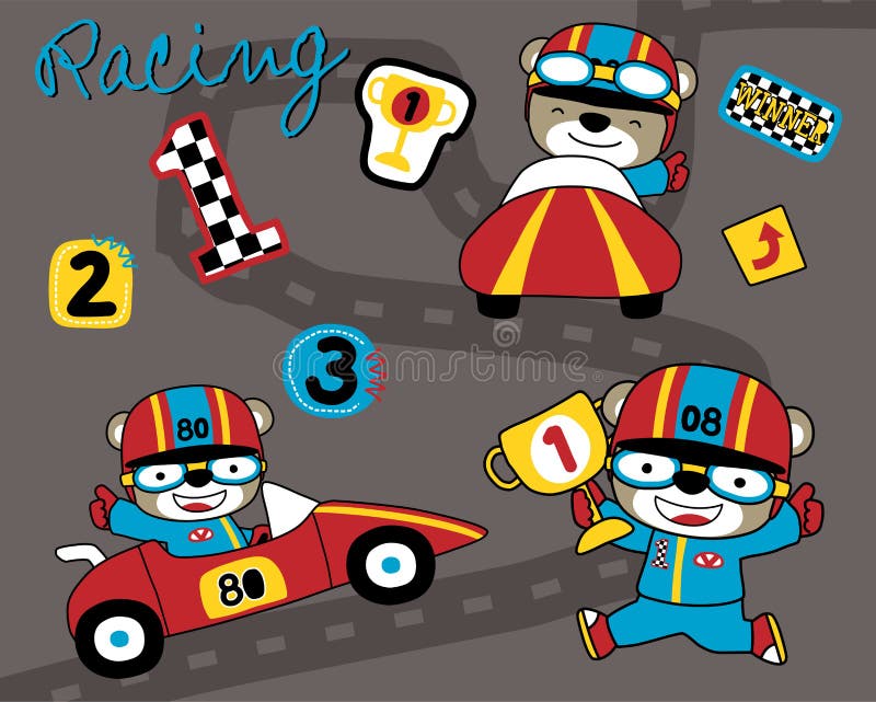 Vector Set of Bear Cartoon the Funny Racer Stock Vector - Illustration ...
