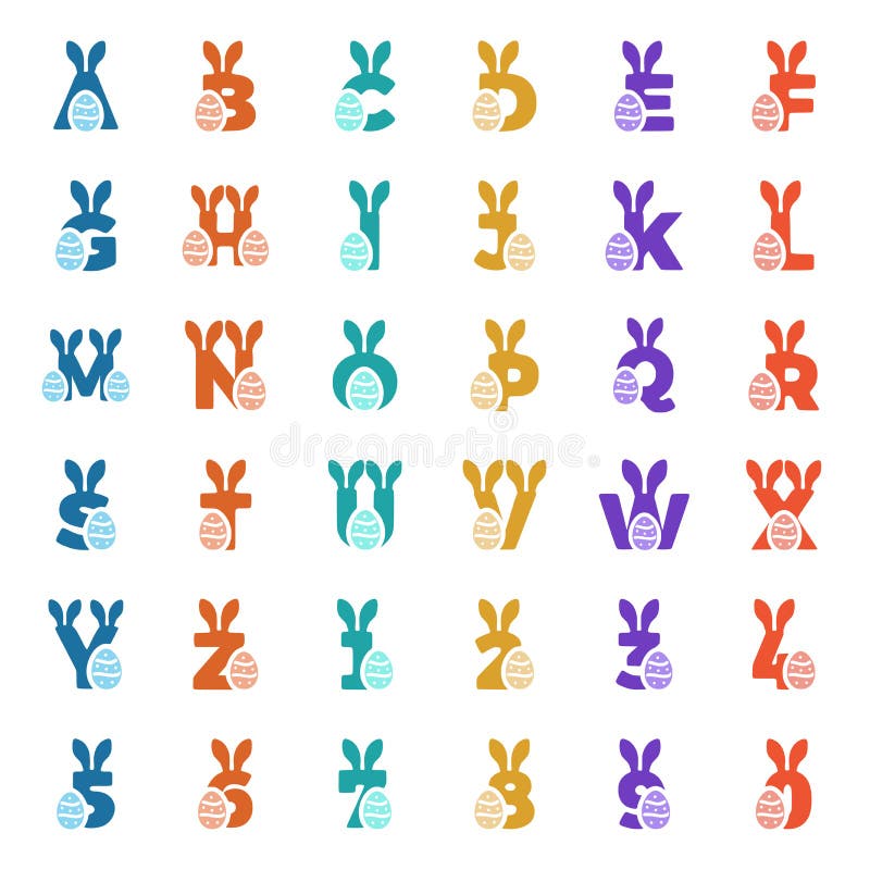 Vector Set of Funny Character Letters and Numbers with Bunny Ears and ...