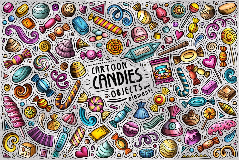 Vector Set of Funny Doodle Cartoon Candies Stock Vector - Illustration ...