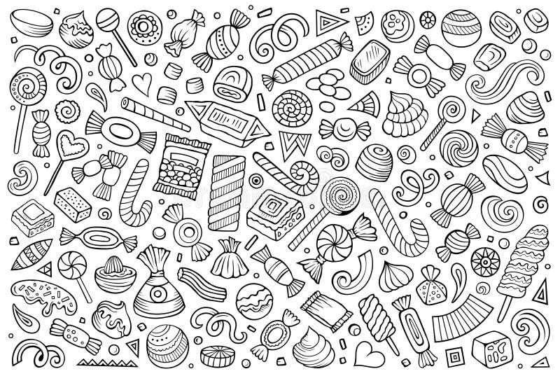 Vector Set of Funny Doodle Cartoon Candies Stock Vector - Illustration ...