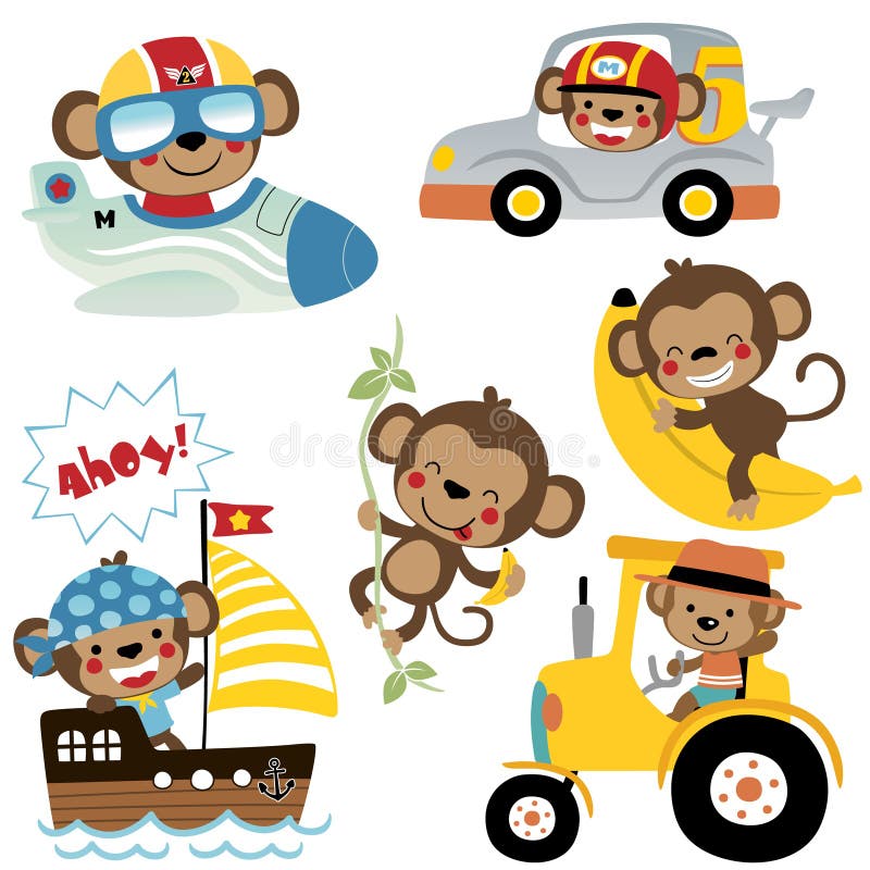 Vector Set of Funny Monkey Cartoon in Different Activity Stock Vector ...