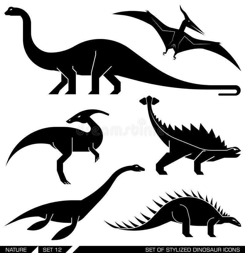 Vector Set of Geometrically Stylized Dinosaur Icons. Stock Vector ...