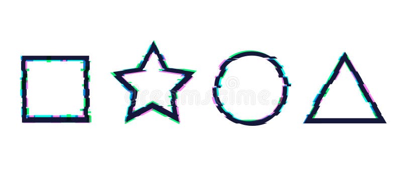 Vector Set of Glitch Geometric Shapes: Square, Circle, Star and ...