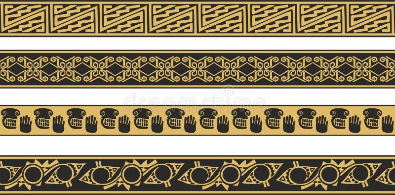 Vector Set of Gold and Black Native American Ornamental Seamless ...